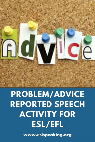 Problem/Advice: Reported Speech Activity | ESL Speaking
