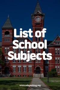 List of Subjects in English: Lesson Material for ESL