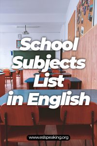 List of Subjects in English: Lesson Material for ESL