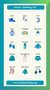 Winter Season Clothes List (Names with Pictures in English) - ESL Speaking